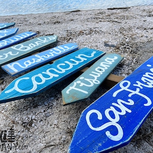 Oceanic Blue Rustic Custom Wood Signs , Signpost , Directional Sign ...