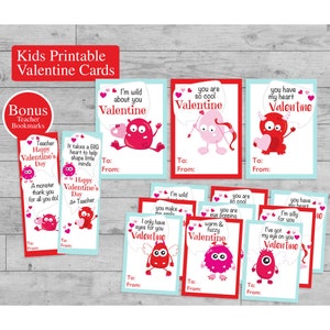 Kids Printable Valentine Cards, Monster Valentines, Classroom ...