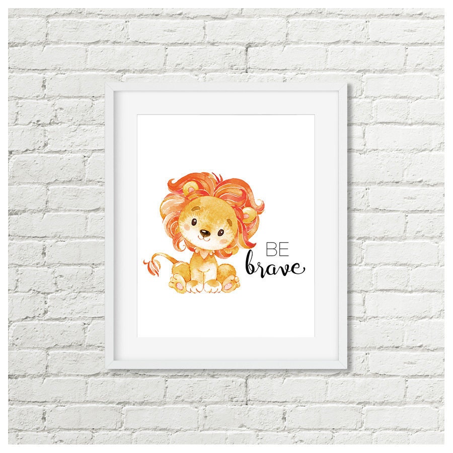 Safari Nursery Decor Lion Be Brave Print Jungle Animal Nursery ...