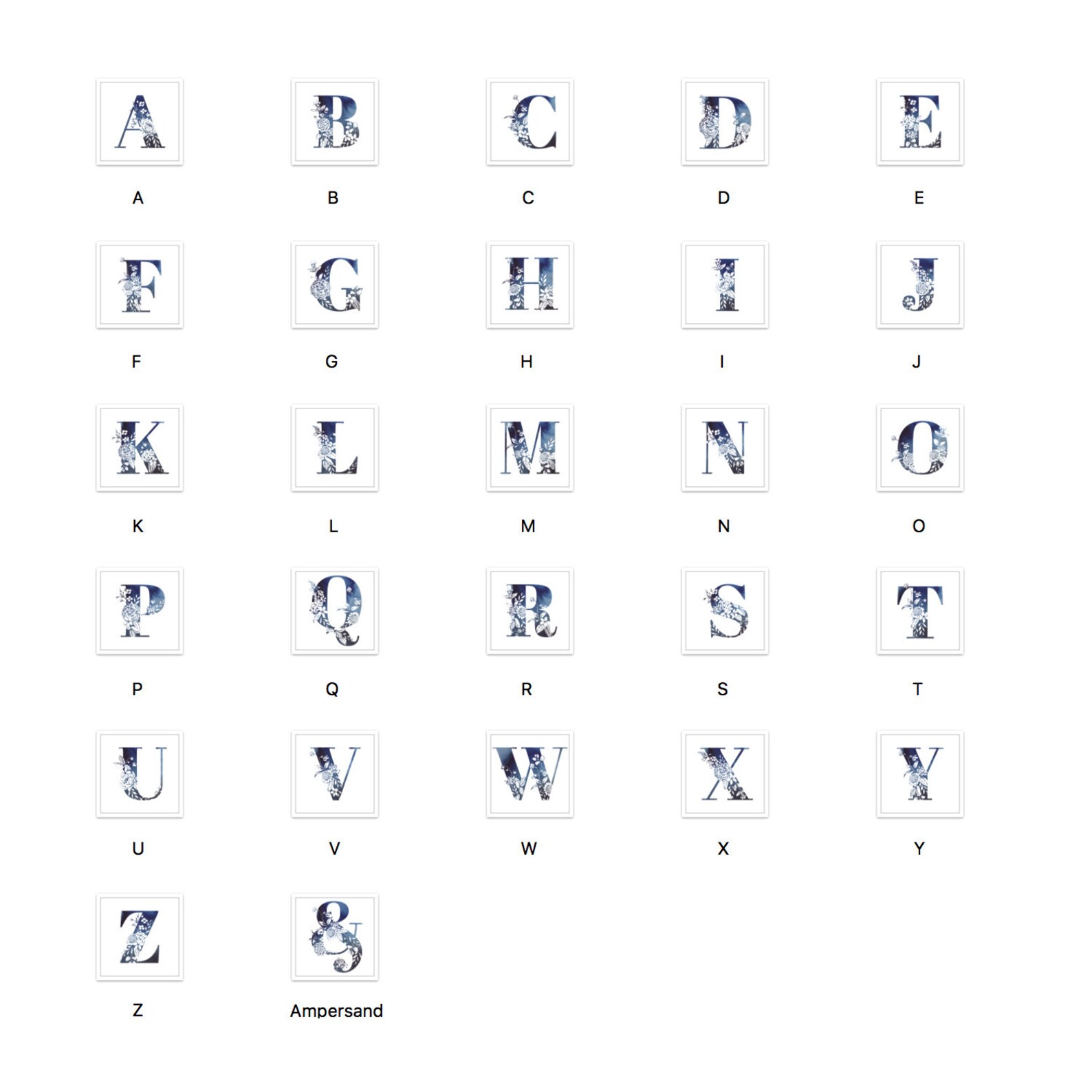 Custom Monogram Printable Art Floral Blue Watercolor Letter - Etsy Canada