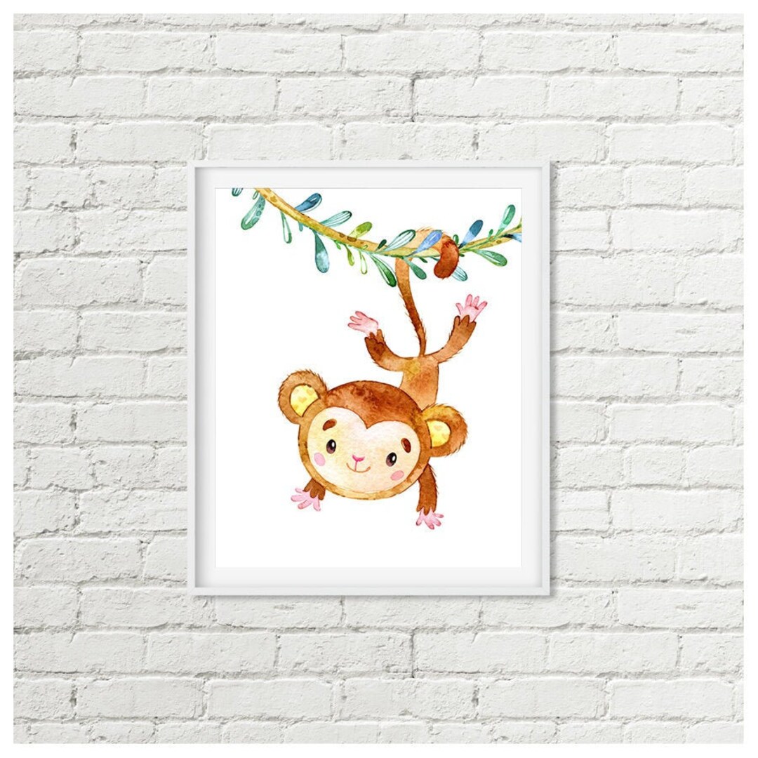 Monkey Nursery Printable Art, Safari Print Swinging Monkey Jungle ...