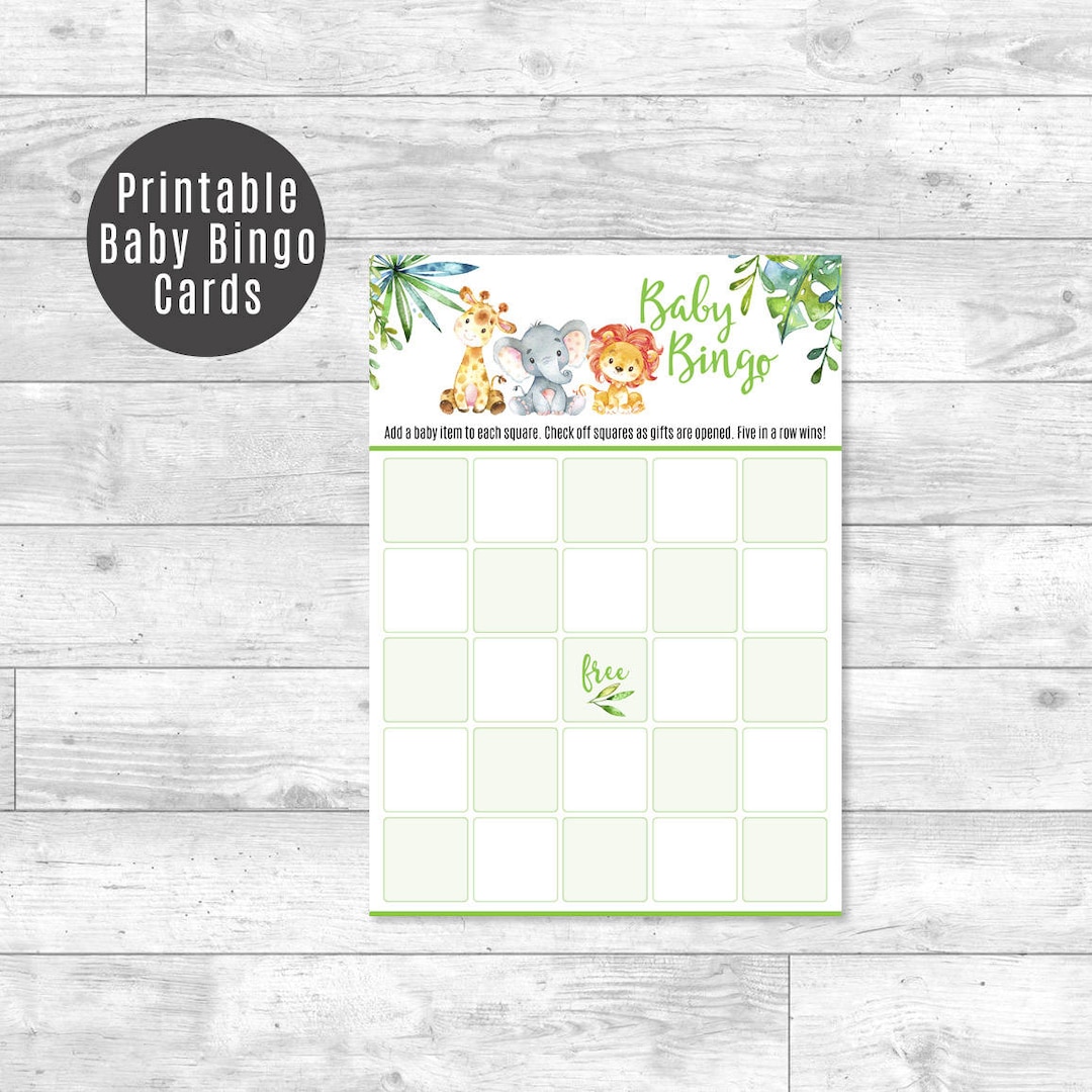 Safari Bingo Game Card Baby Shower Game Giraffe Elephant - Etsy