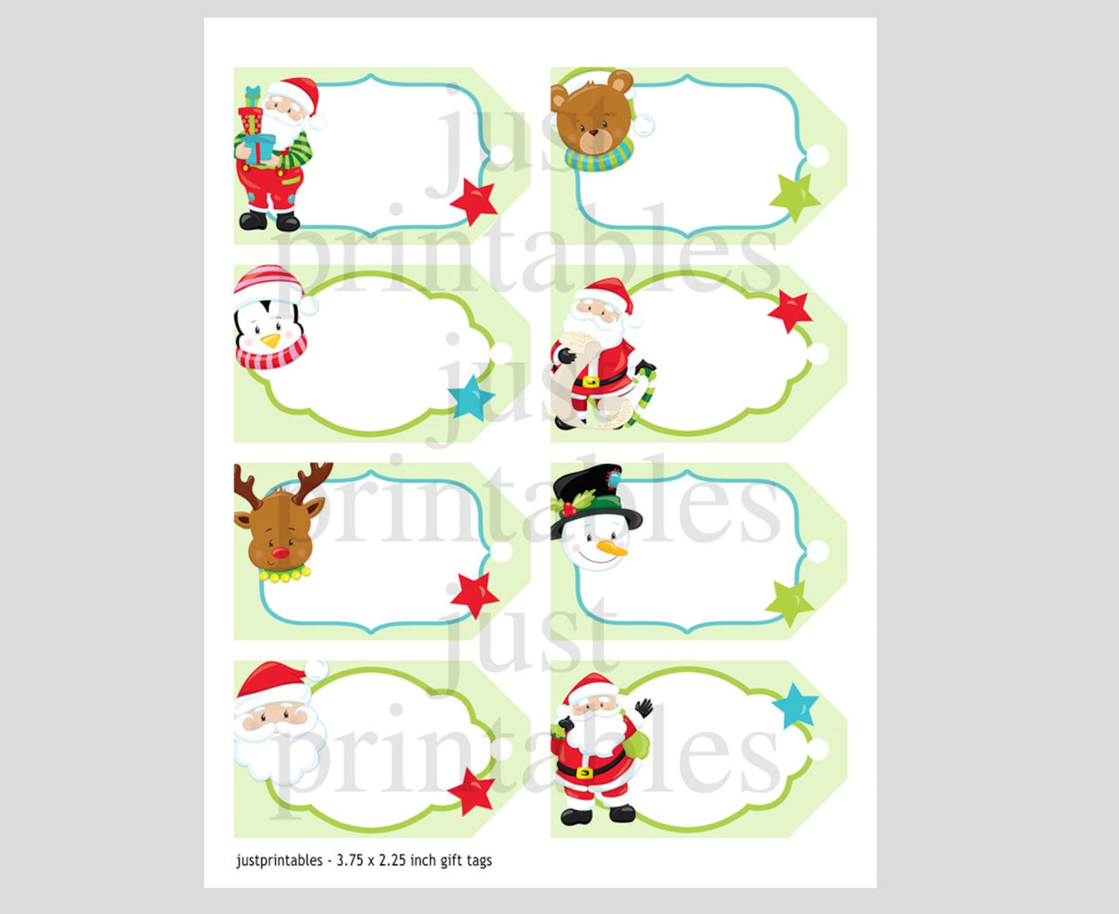 Printable Christmas Gift Tags for Kids Set of 8 DIY Santa - Etsy