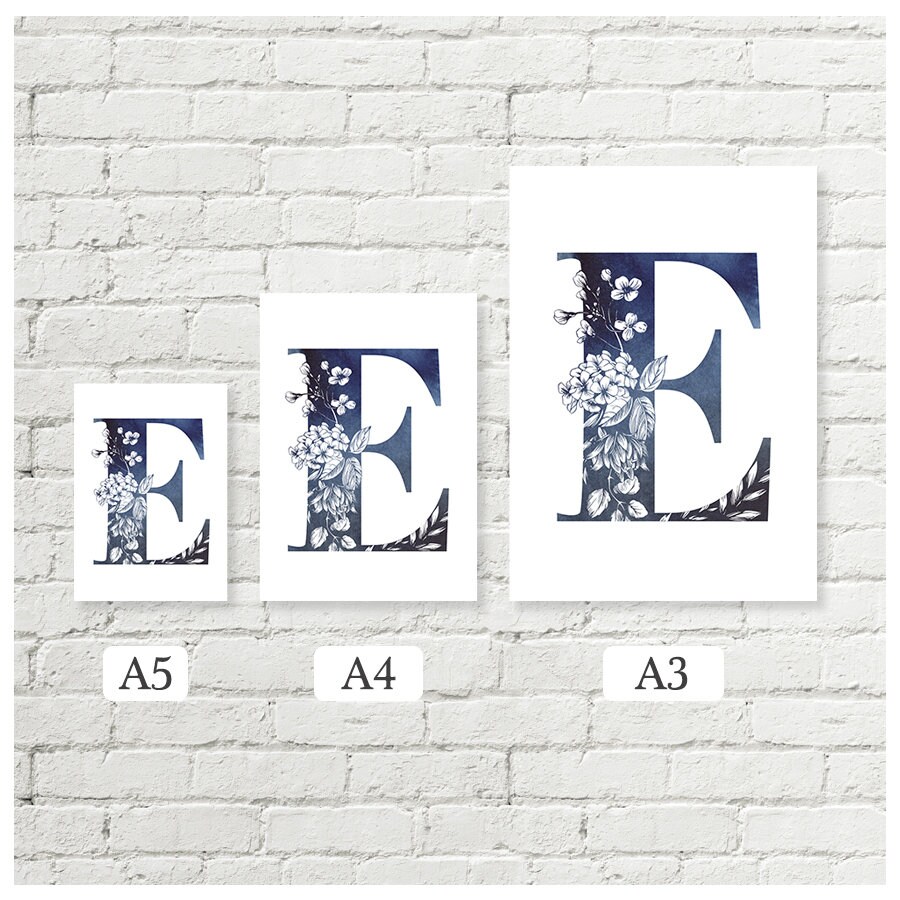 Custom Monogram Printable Art Floral Blue Watercolor Letter - Etsy Canada