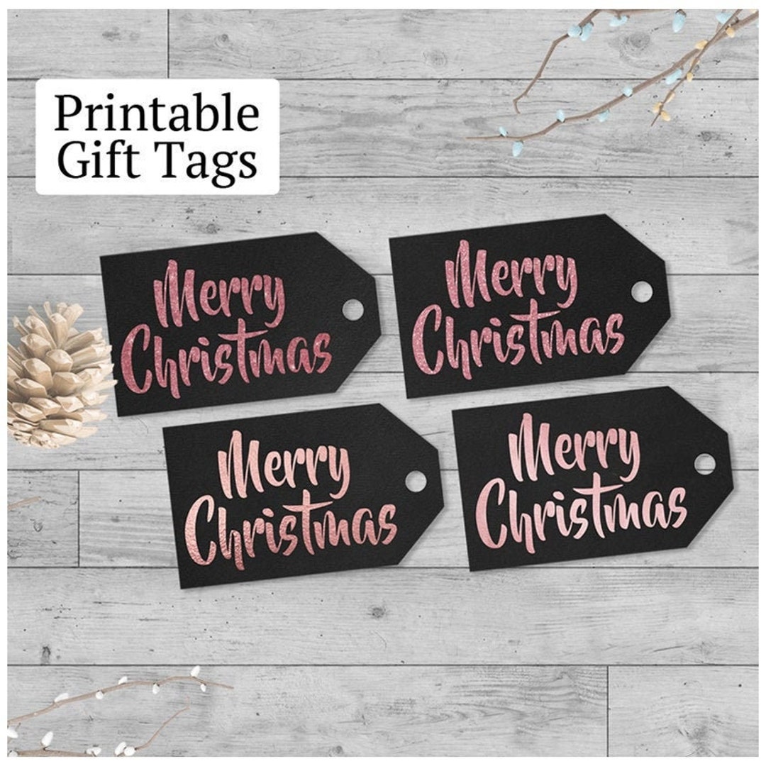 Merry Christmas Printable Tags, Rose Gold Holiday Gift Tags, Sparkle ...
