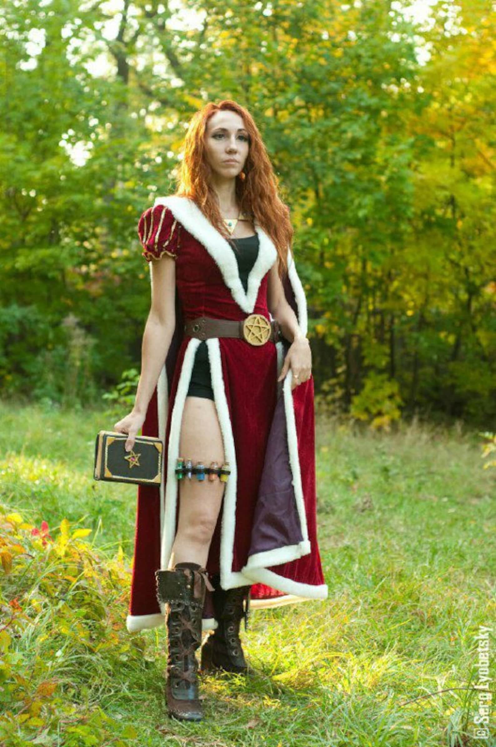 Red Medieval Queen Princess Wizard Dress With Cloak and Gloves | Etsy