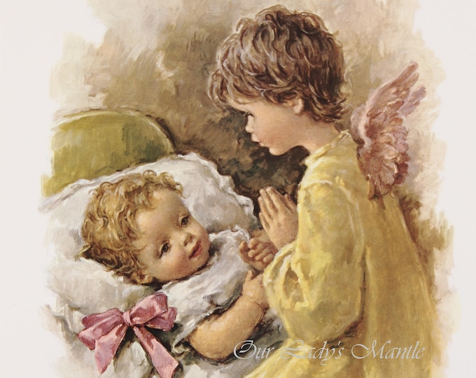 GUARDIAN ANGEL Watching Over a Baby - 8x10 Print Picture Art From Italy ...