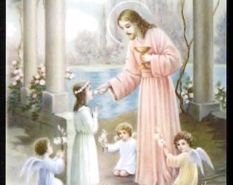 Jesus with Children Large Catholic Holy Card Postcard | Etsy