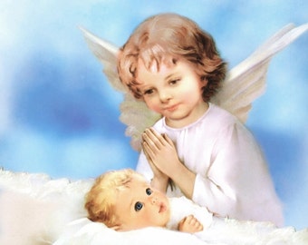 GUARDIAN ANGEL Watching Over a Sleeping Child 8x10 Print | Etsy