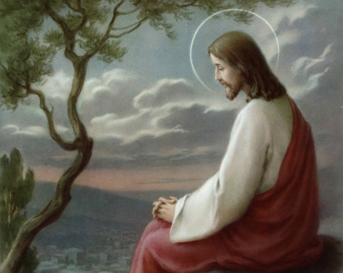 Christ on the Mount of Olives Overlooking Jerusalem Religious Picture ...