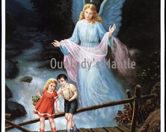 GUARDIAN ANGEL Watching Over a Sleeping Child 8x10 Print | Etsy