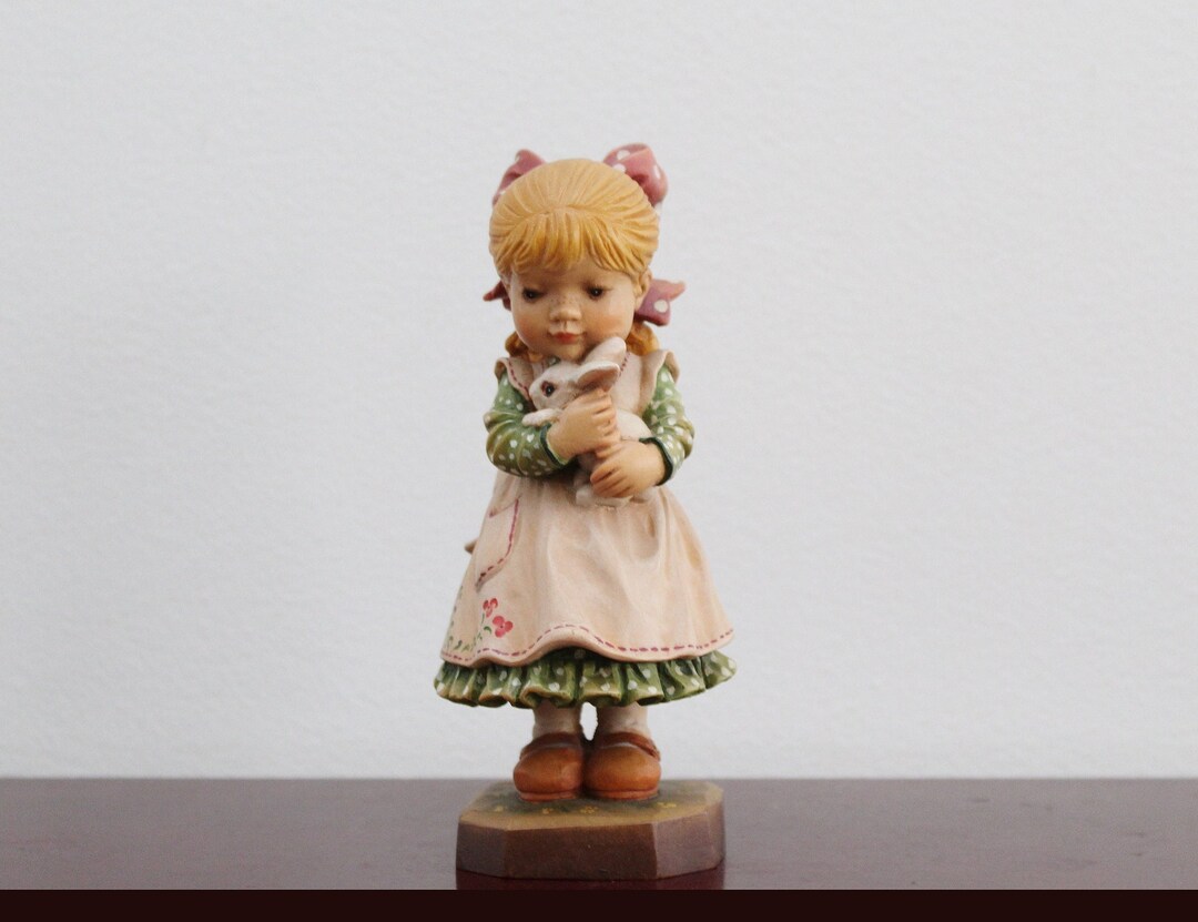 Rare 7" Anri Sarah Kay Hand Carved Wood 'spring Delight' Figurine ...