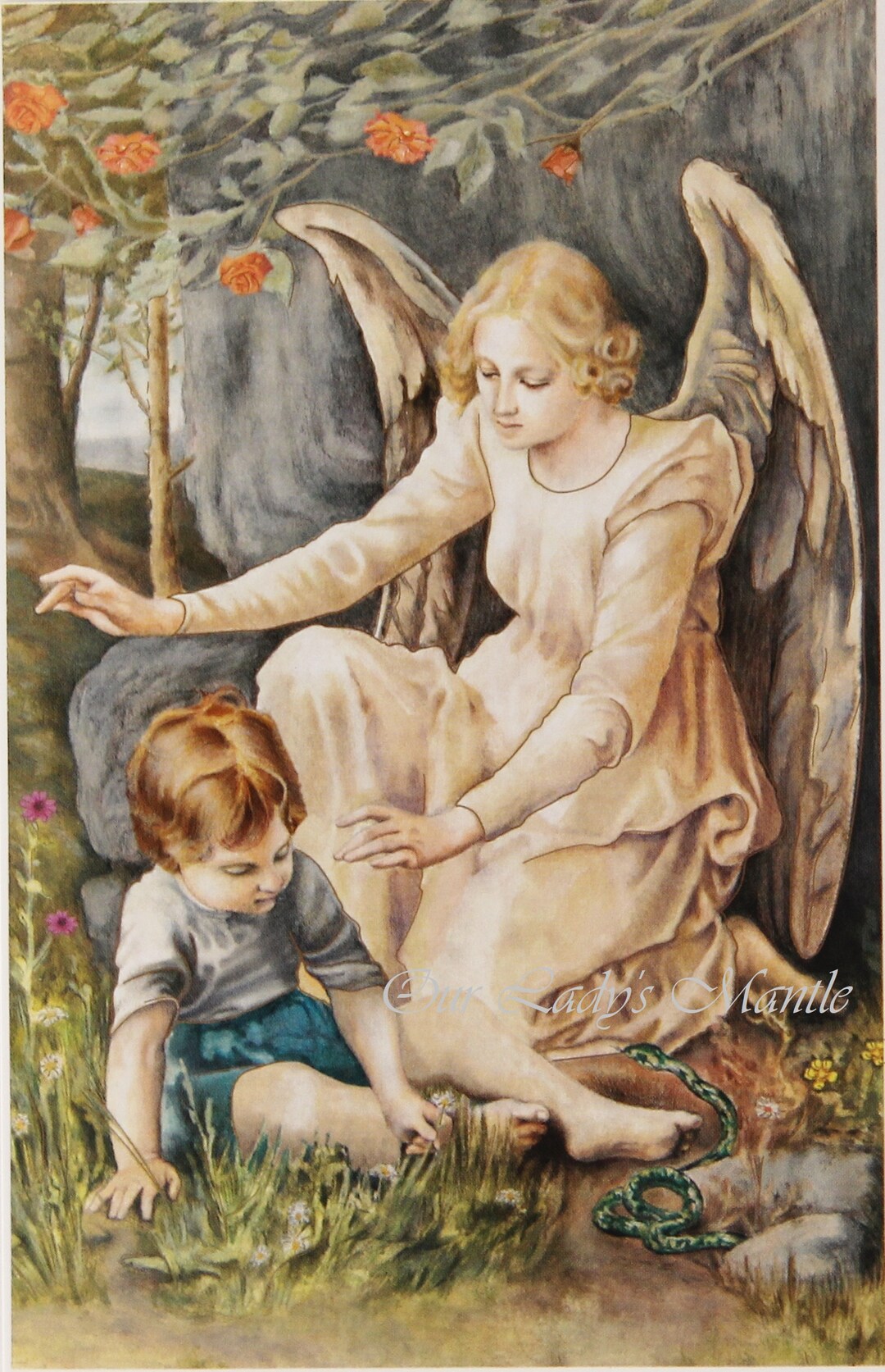 Guardian Angel Protecting Little Boy From Snake 3 5/8 Wide X 5 5/8 Tall ...