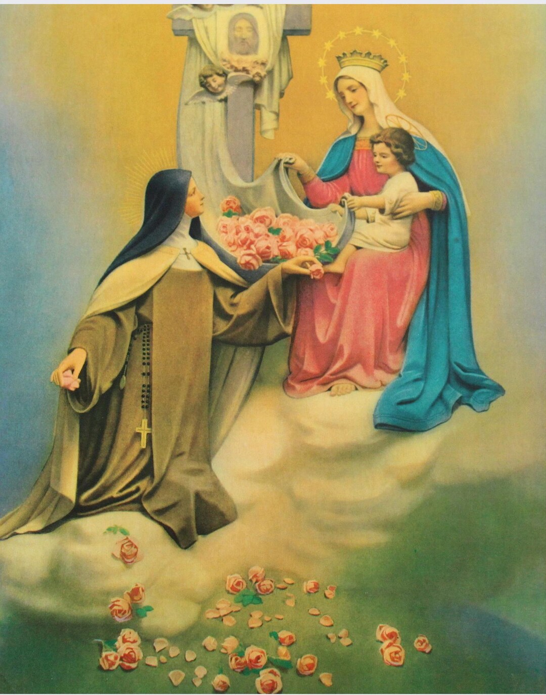 11x14 Catholic the Vision of St. Therese 'shower of Roses From Heaven ...
