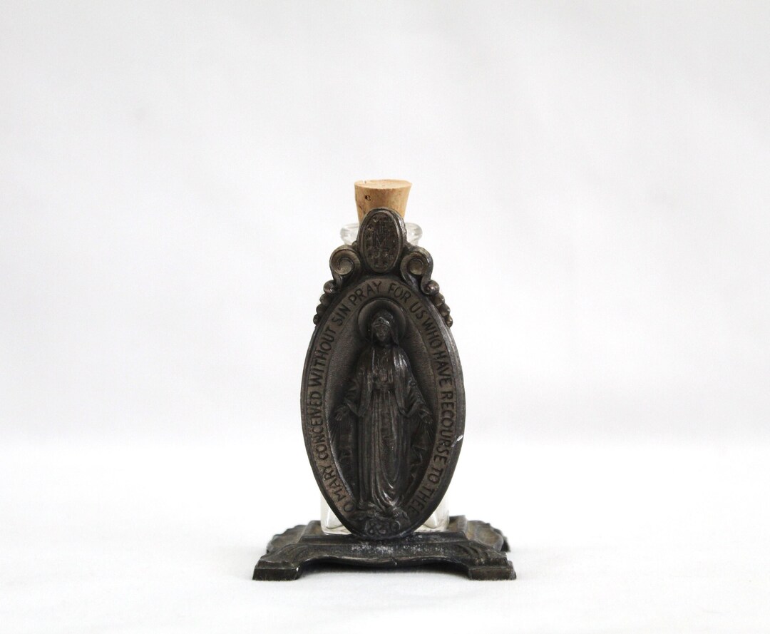 3-1/2" Holy Water Bottle Cast Metal Holder With Miraculous Medal - Etsy