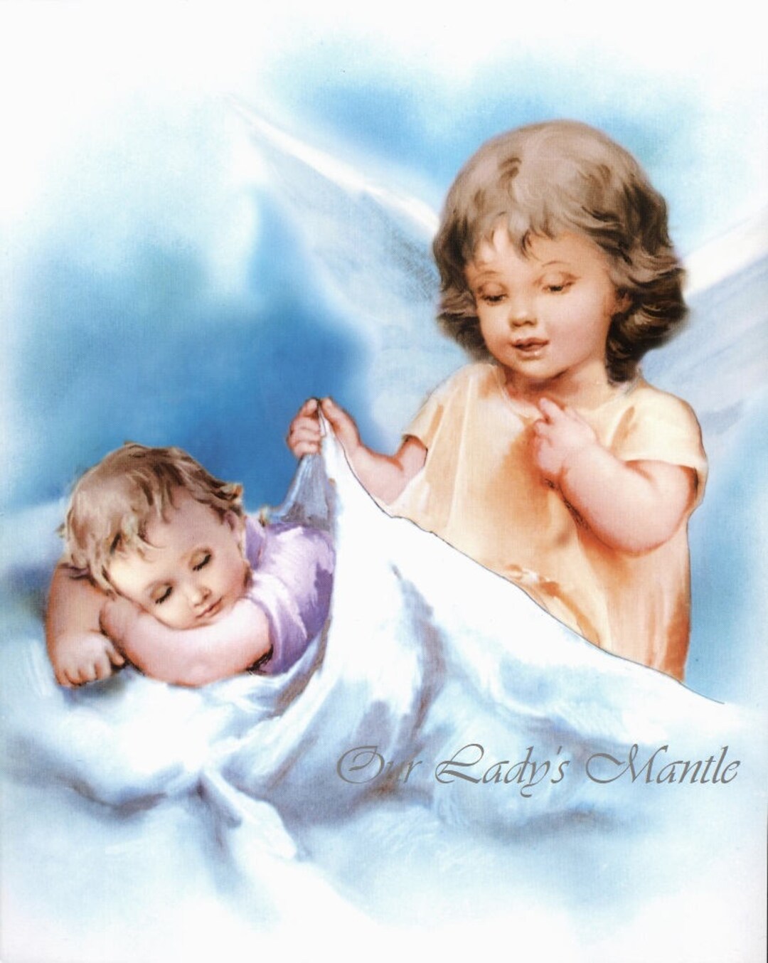 GUARDIAN ANGEL Watching Over a Sleeping Child - 8x10 Print Picture Art ...