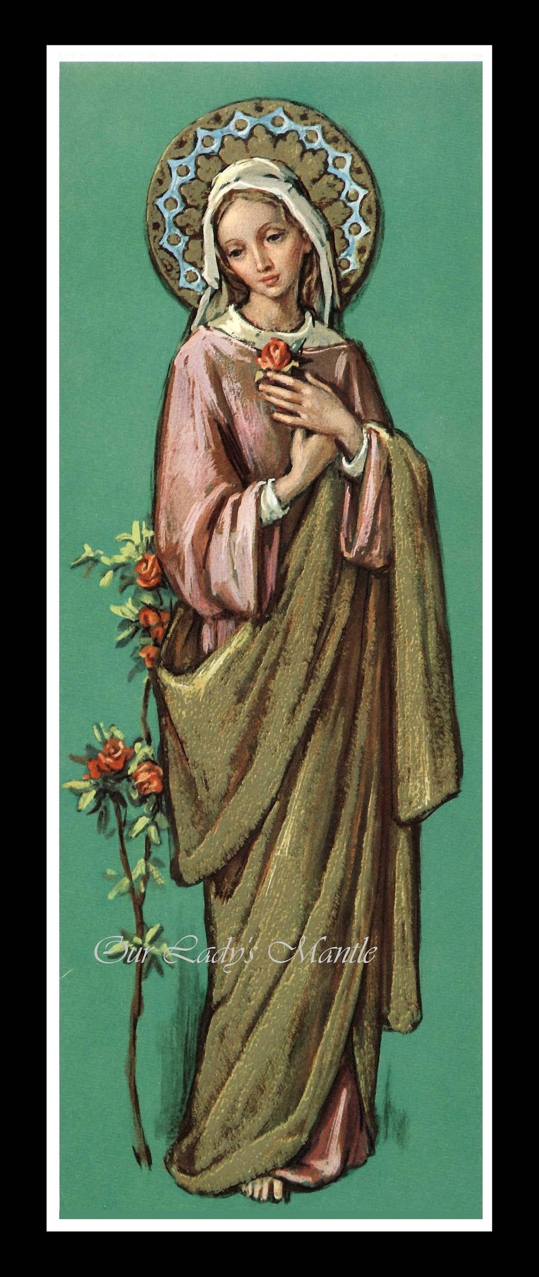 5.5x12.5 Virgin Mary Mystical Rose Print | Unframed Vintage Catholic ...