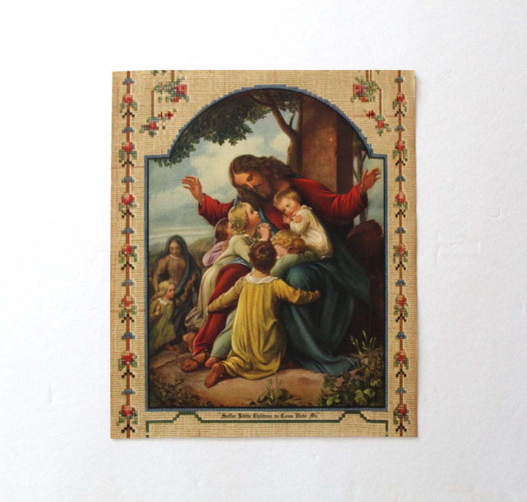 Antique 1938 Chromolithograph Calendar Print 'suffer Little Children to ...