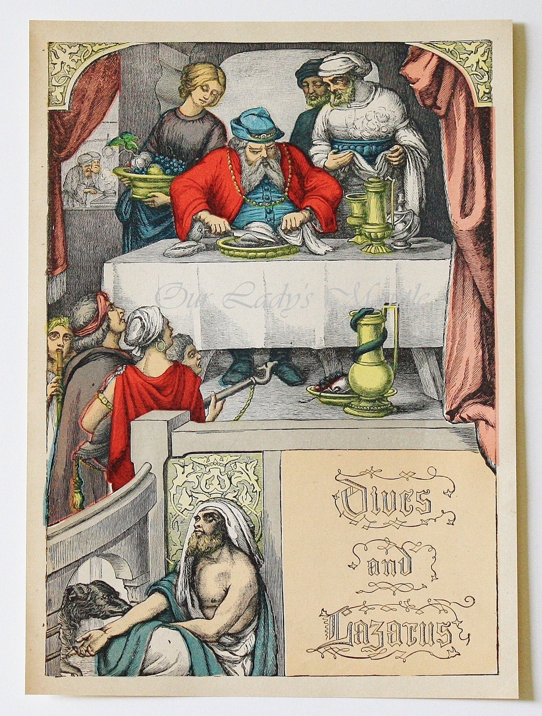 1880 Color Lithograph Engraving 