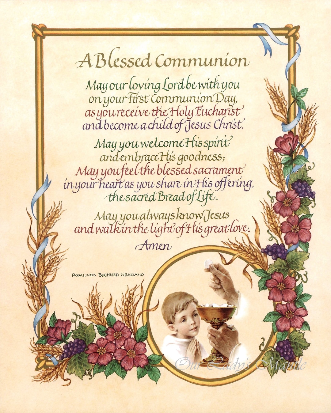 A Blessed Communion Prayer Print for a Boy's First Communion ~ 8" X 10 ...