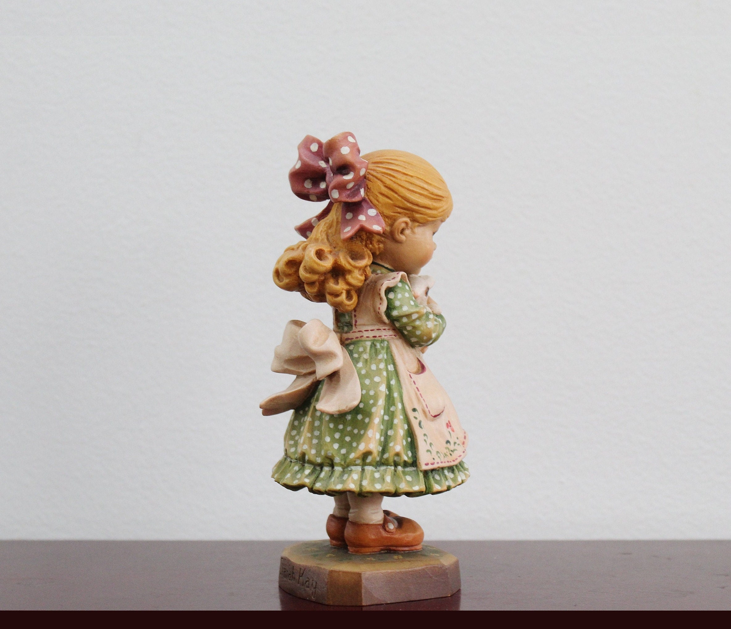 Rare 7" Anri Sarah Kay Hand Carved Wood 'spring Delight' Figurine ...