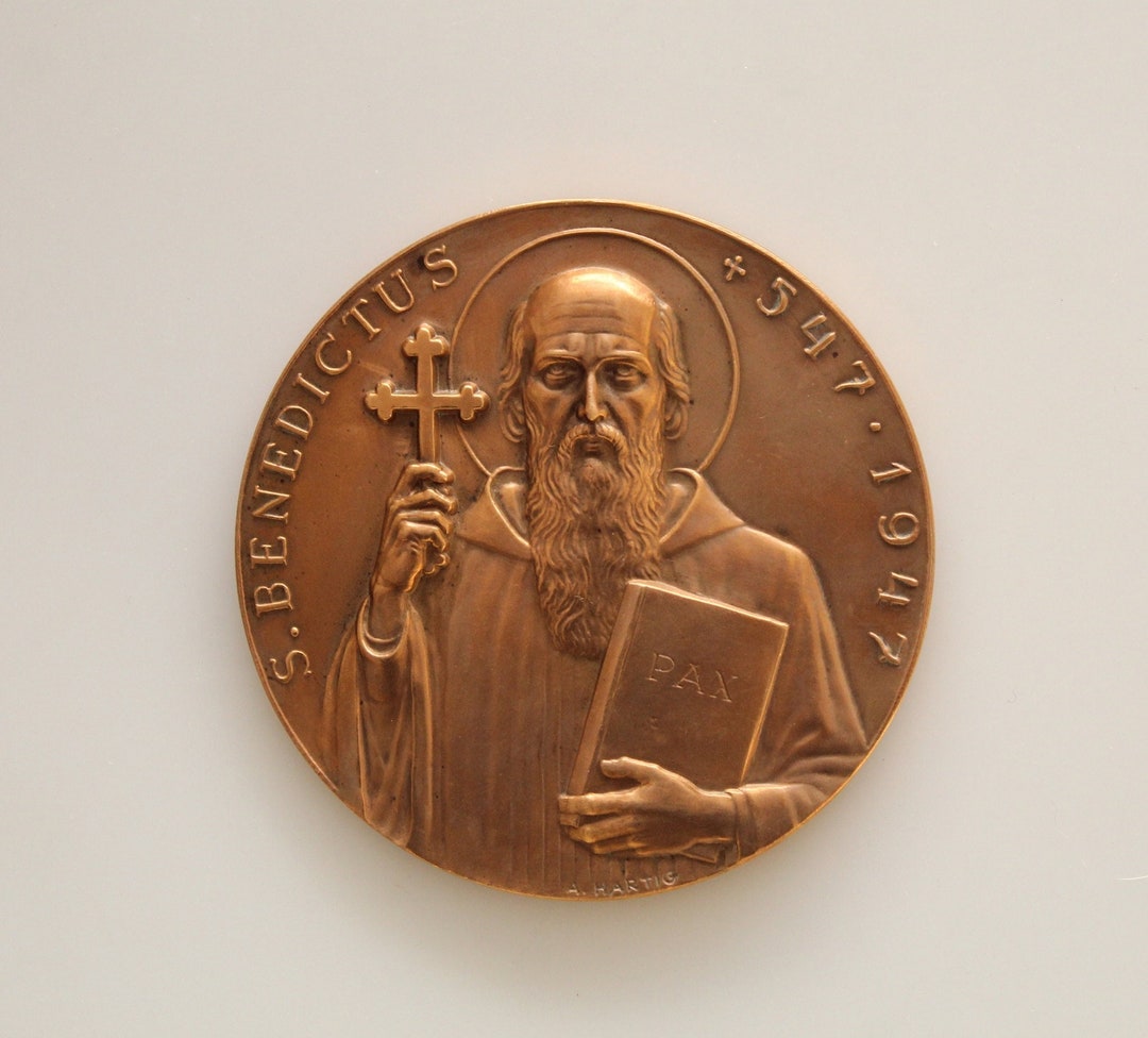 Vintage Austrian Bronze St. Benedict of Nursia Medal | Holy Rule ...