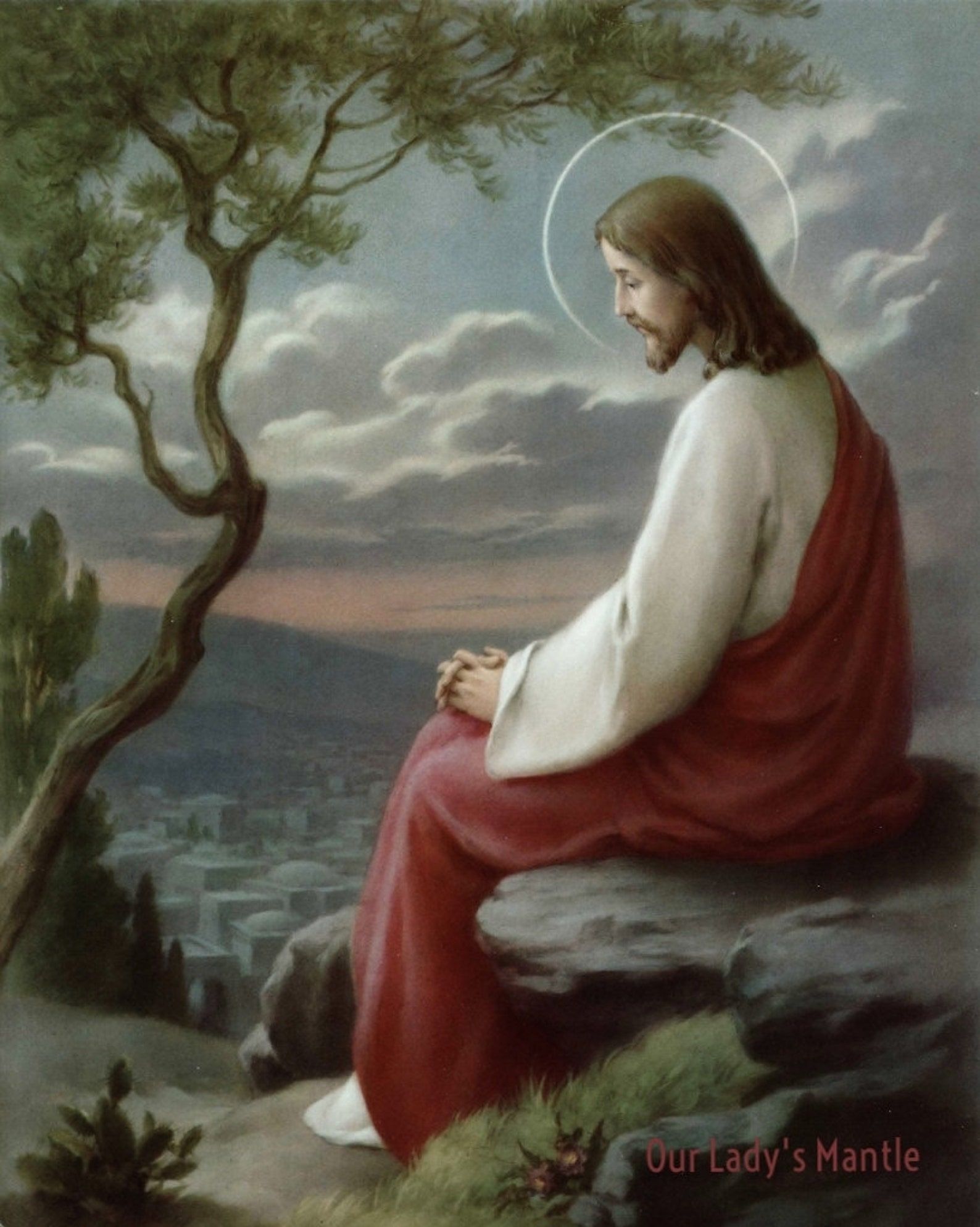 Christ on the Mount of Olives Overlooking Jerusalem Religious Picture ...