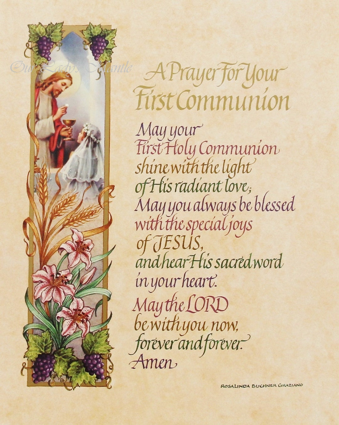 A Prayer for Your Communion Print for a Girl's First Communion ~ 8" X ...