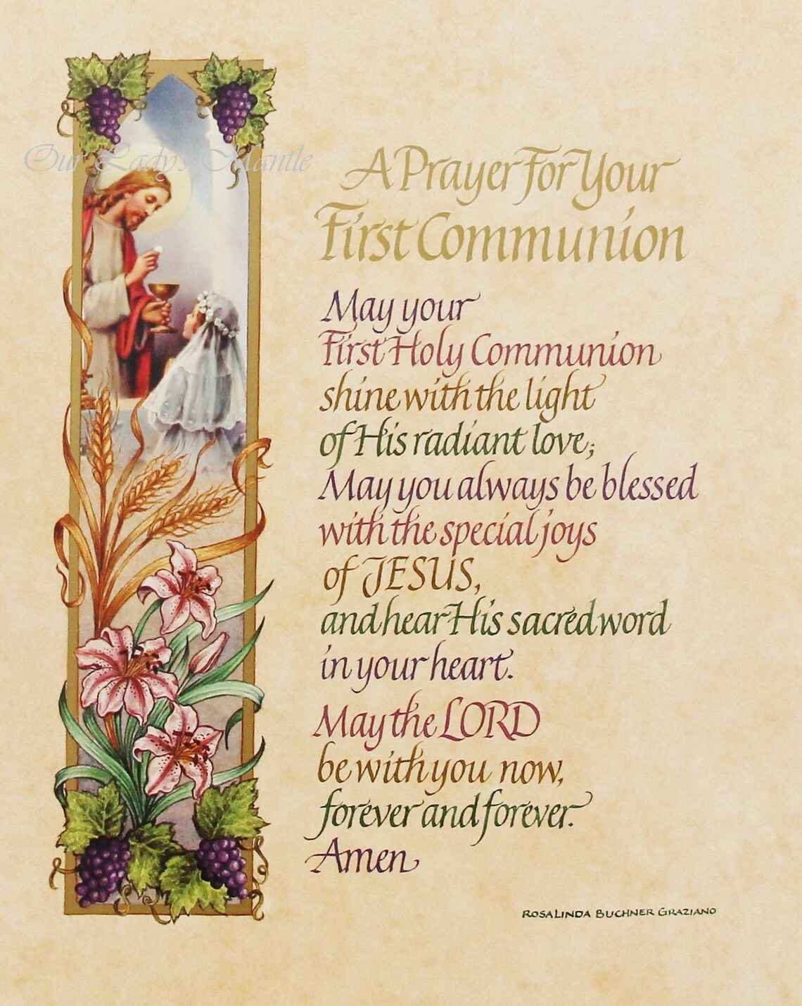 A Prayer for Your Communion Print for a Girl's First Communion ~ 8" X ...