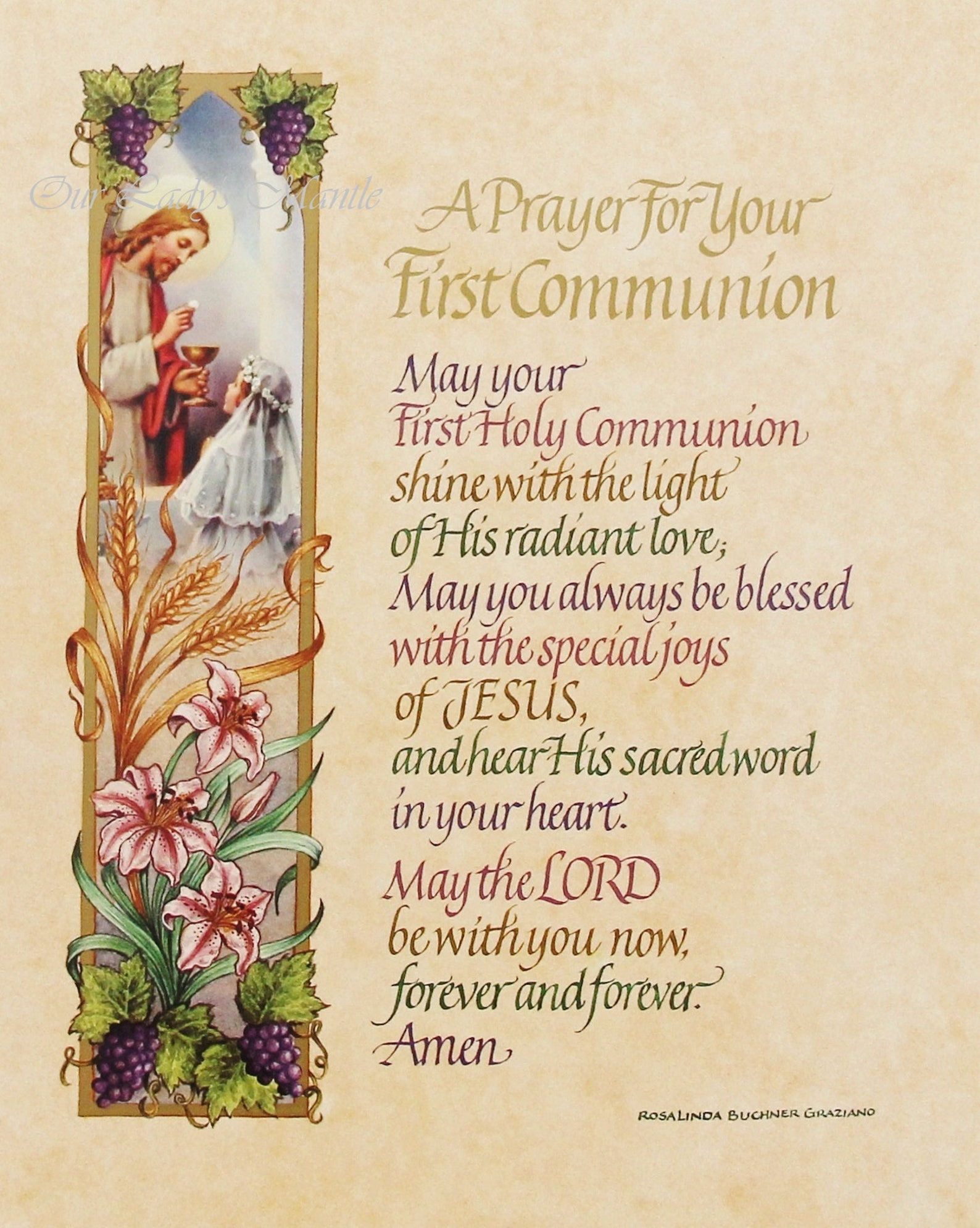 A Prayer for Your Communion Print for a Girl's First Communion ~ 8" X ...