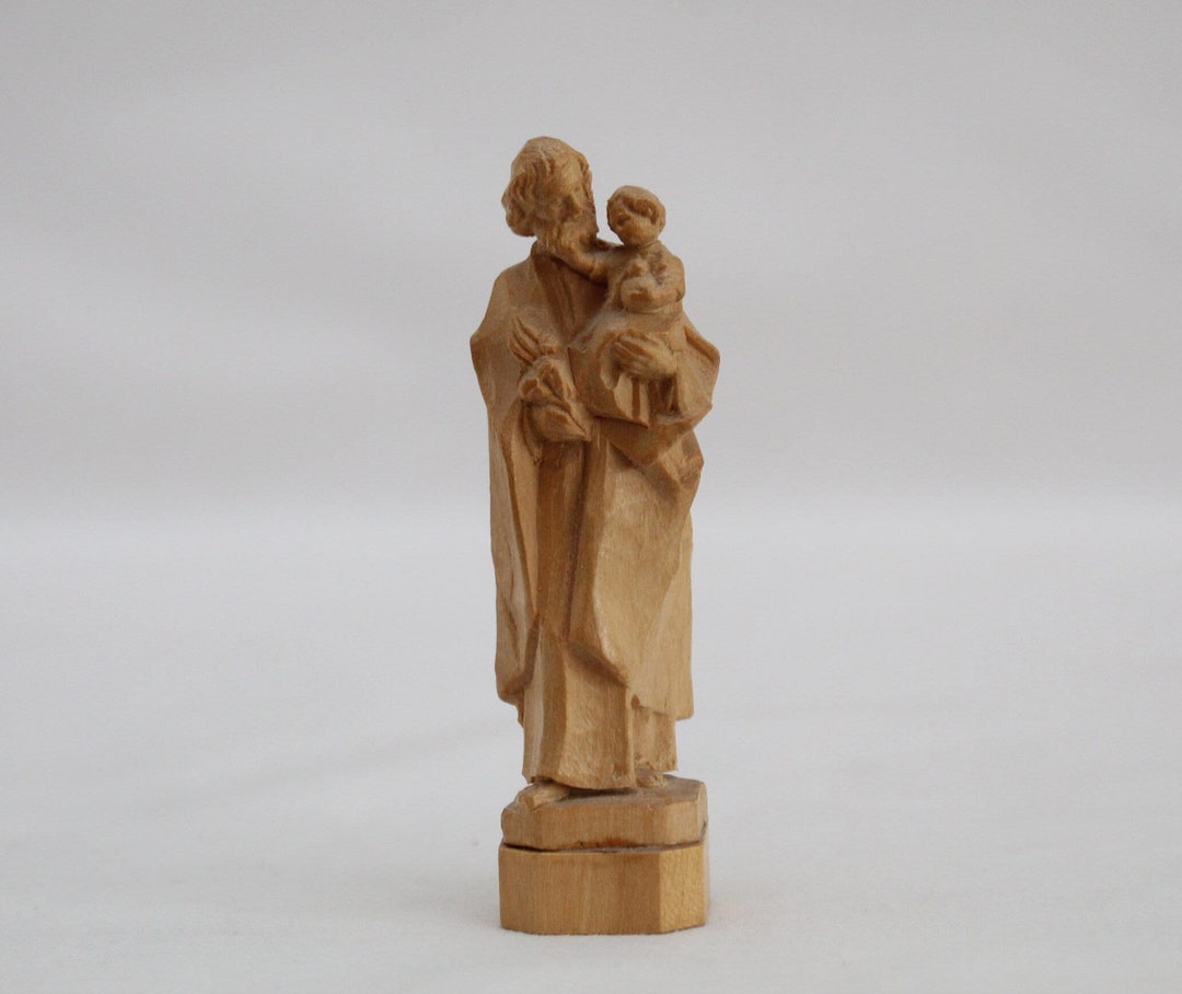 Excellent 3-1/4" ANRI Hand Carved Saint Joseph Wooden Statue Statuette ...