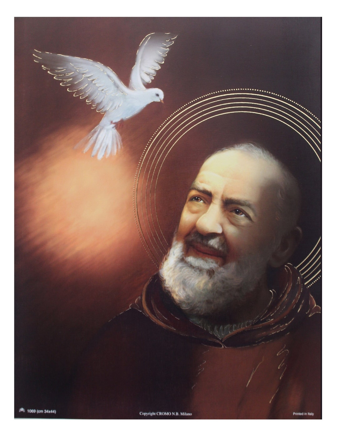 Pristine 17-1/2" Saint Padre Pio Pietrelcina Catholic Religious Picture ...