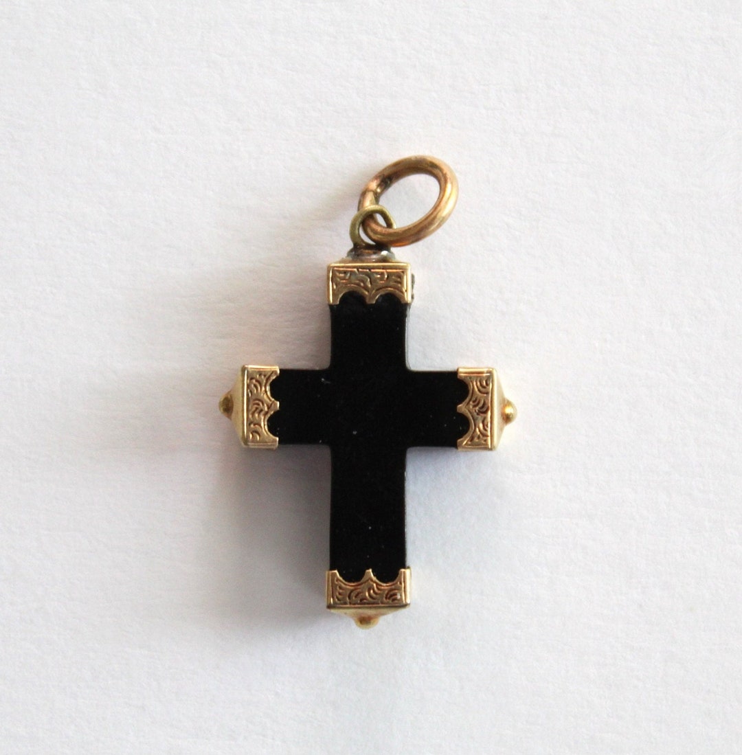 3/4 Tall 19th Century French Victorian Mourning Cross 10K Gold & Whitby ...