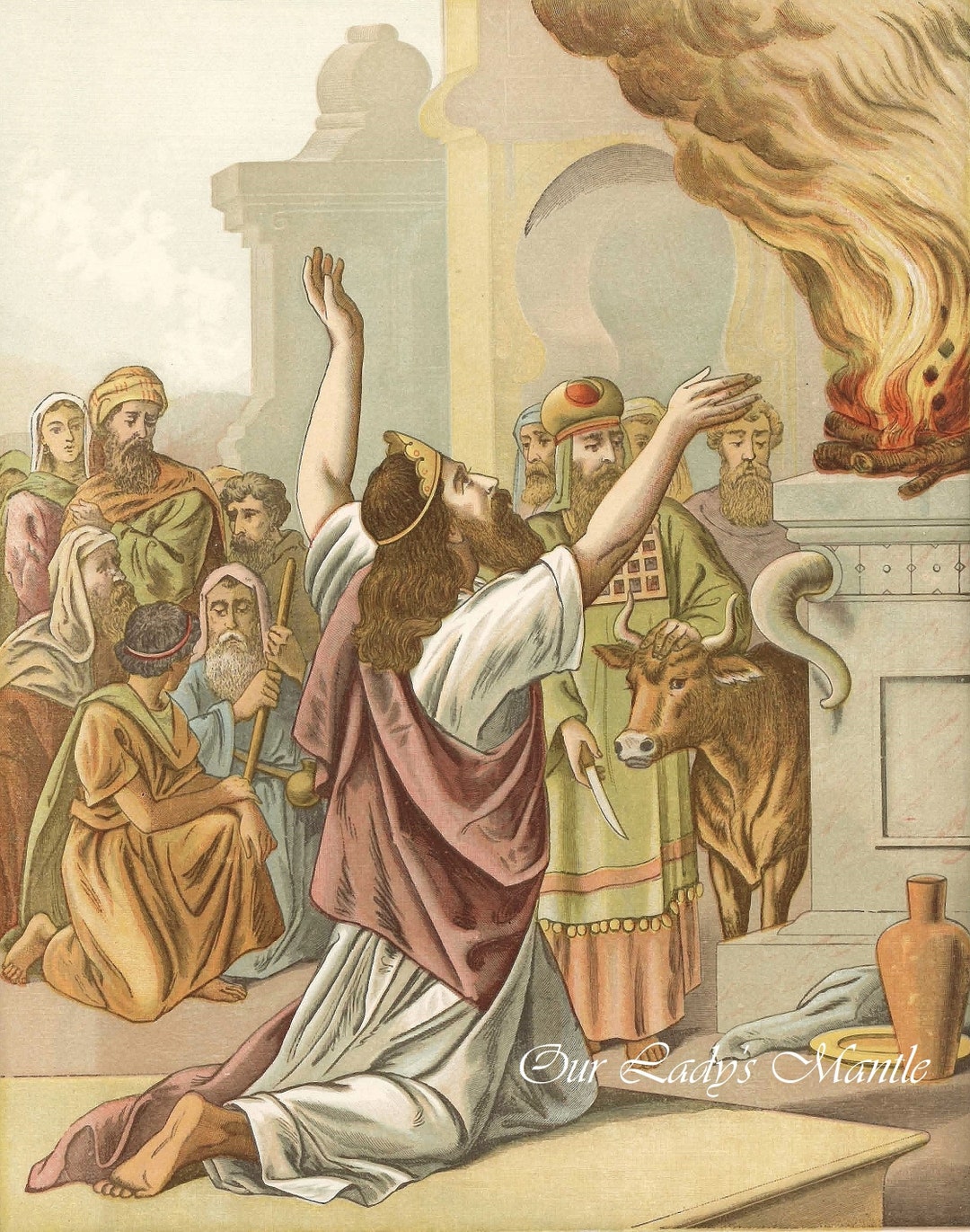 1886 Large Chromolithograph Print "solomon's Prayer at the Dedication ...