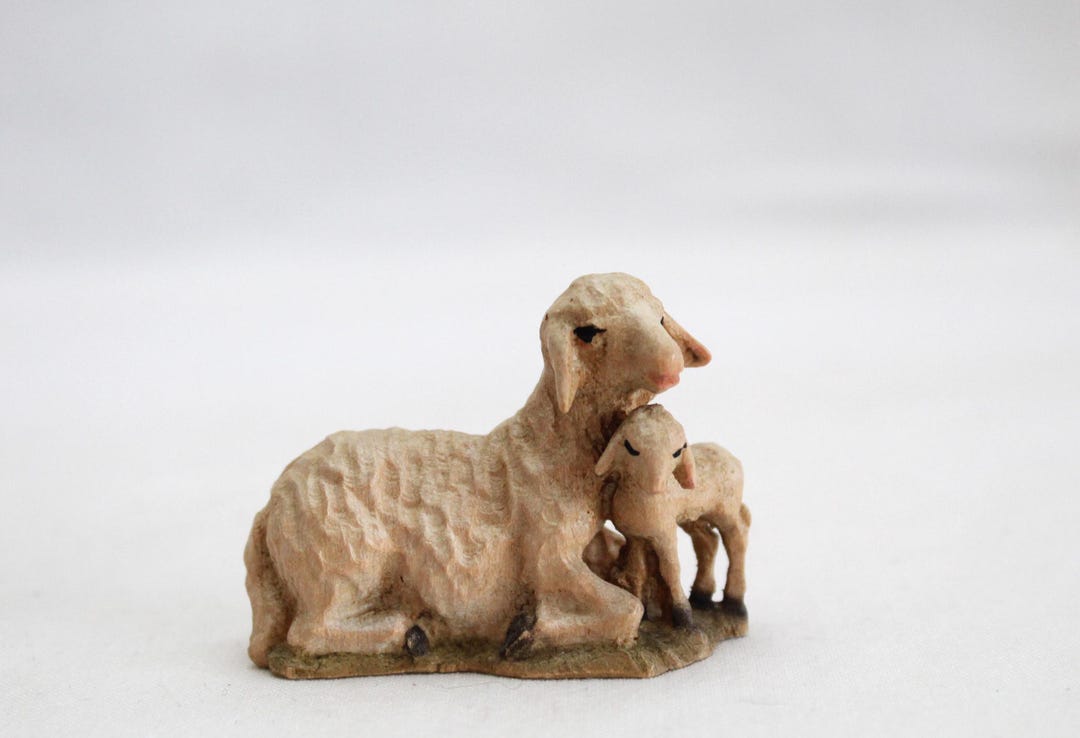 Excellent 5" Scale ANRI Hand Carved Sheep With Lamb | Stable Animals ...