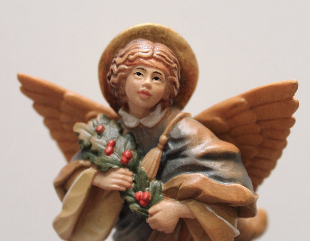 Excellent 8" ANRI Charlotte Hallet Colored Wood Carving 'pax' (angel of ...