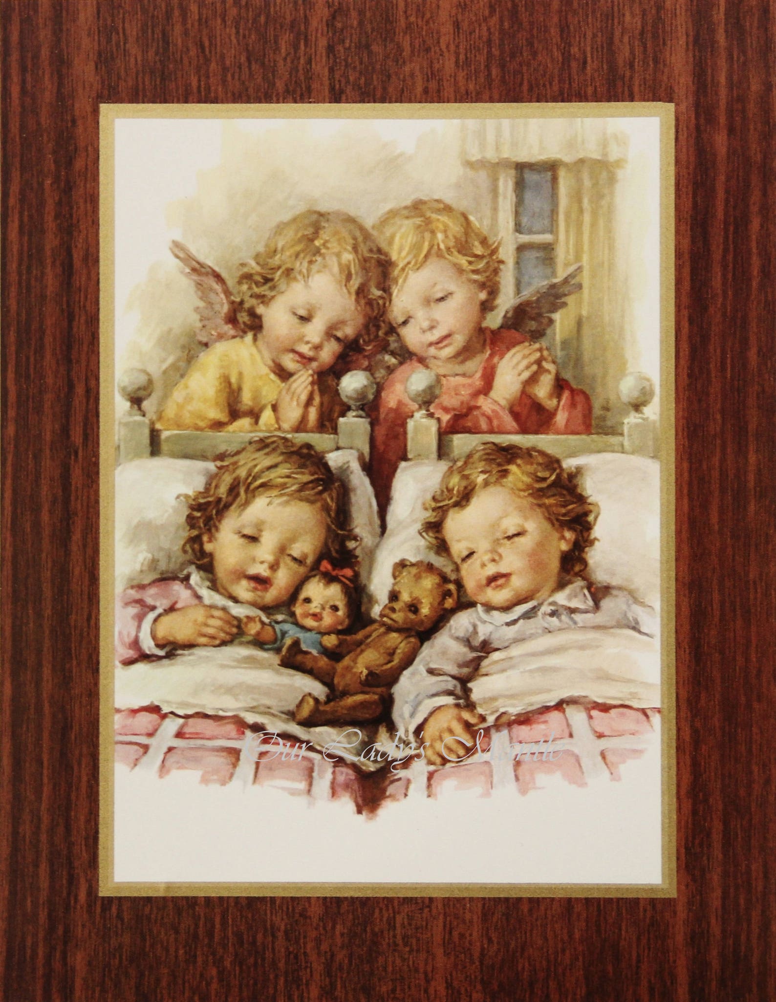 Guardian Angels Watching Over Sleeping Twins - 7" X 9" Unframed Vintage ...