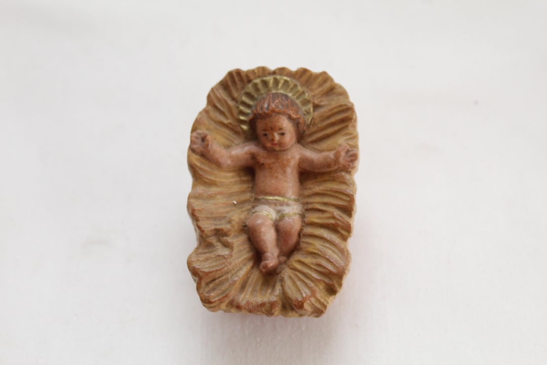 Very Nice Tyrolean Hand Carved Wood 'baby Jesus in Crib' for 7" Scale ...