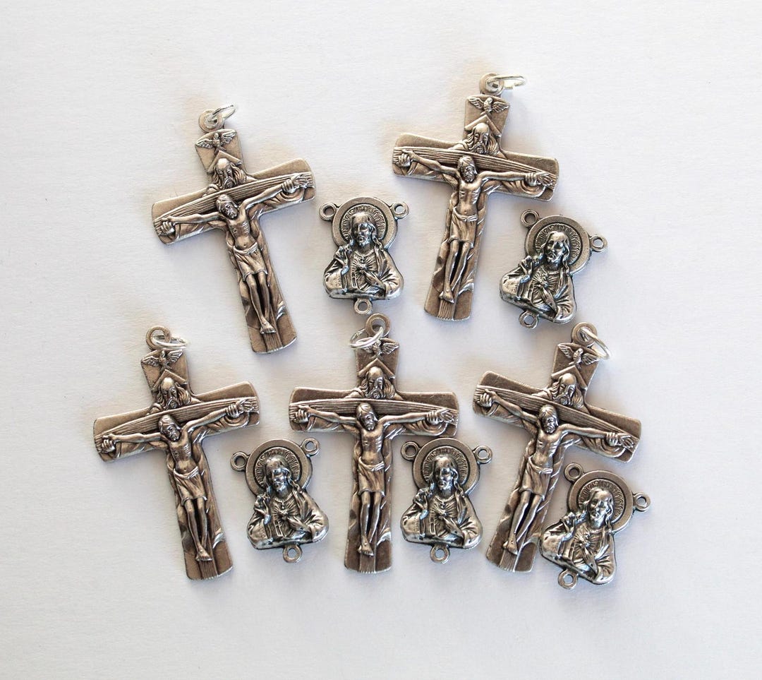 Lot of 5 Catholic Crucifixes and Center Medals | Rosary Making Parts ...