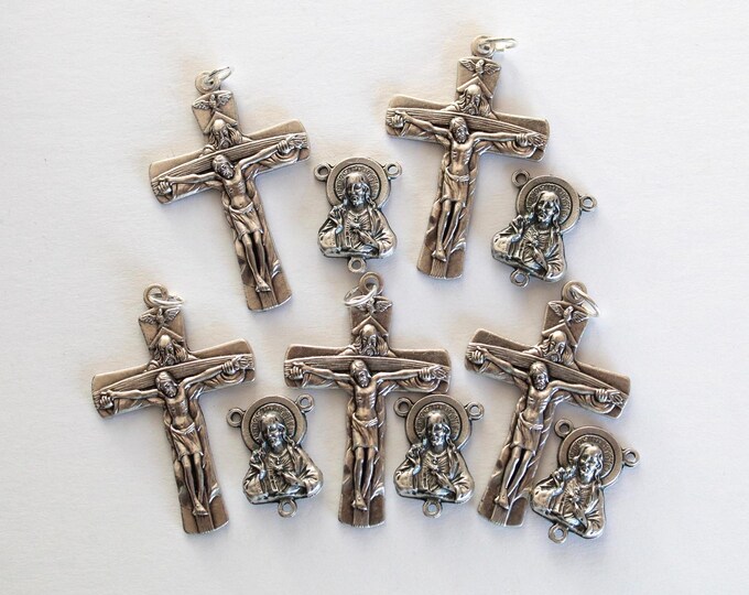 Lot of 5 Catholic Crucifixes and Center Medals | Rosary Making Parts ...