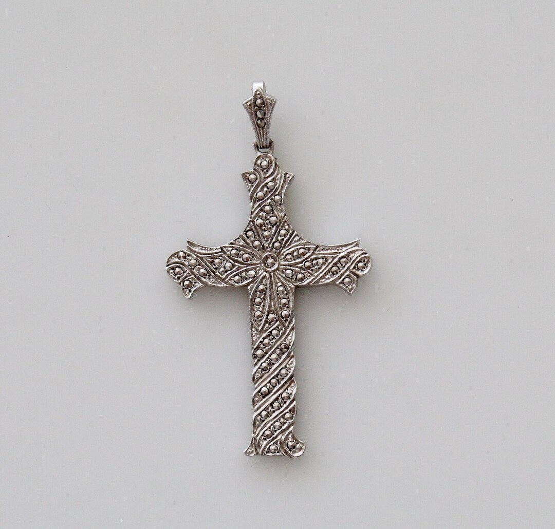925 Sterling Silver and Marcasite Christian Cross Pendant - Etsy