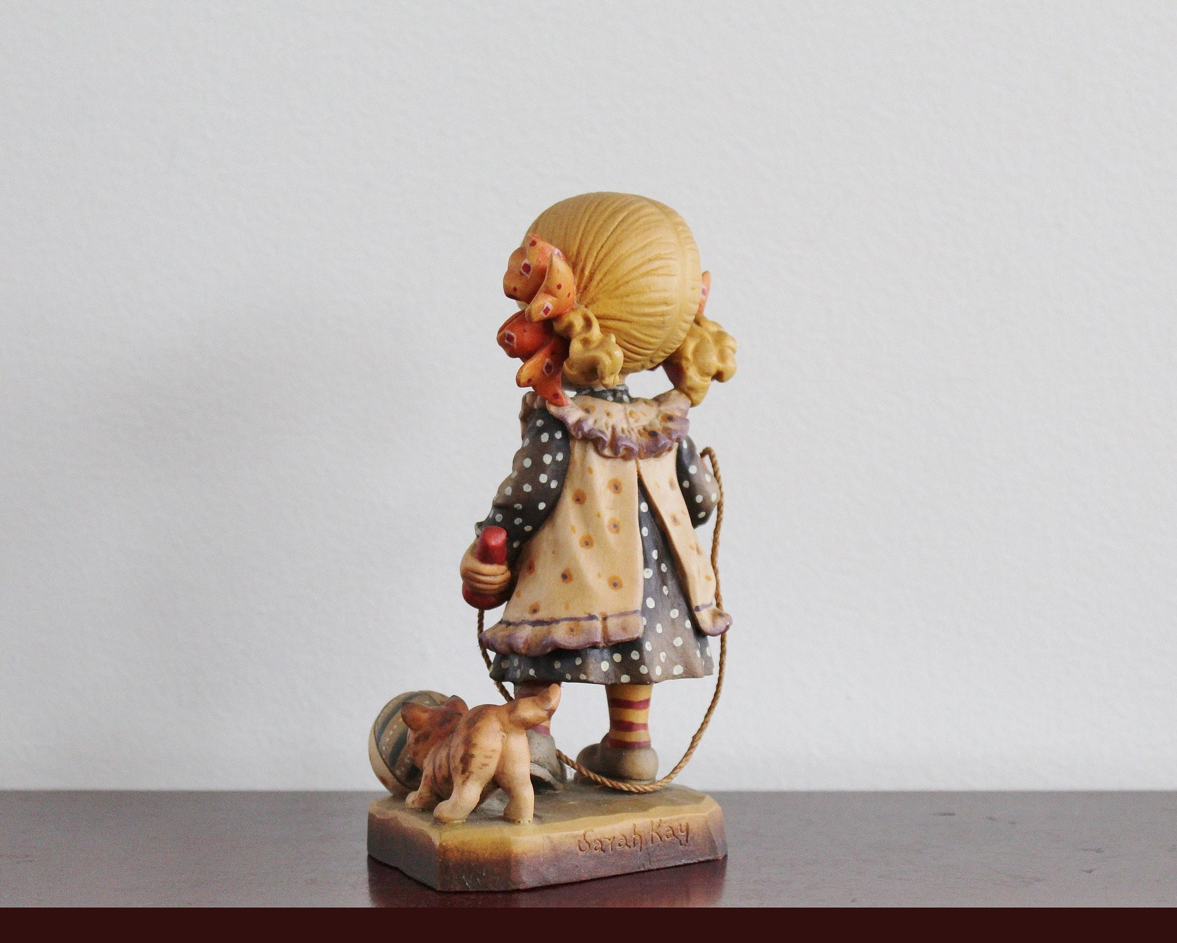 Excellent 6-1/2" Anri Sarah Kay Hand Carved Wood 'let's Play' Figurine ...