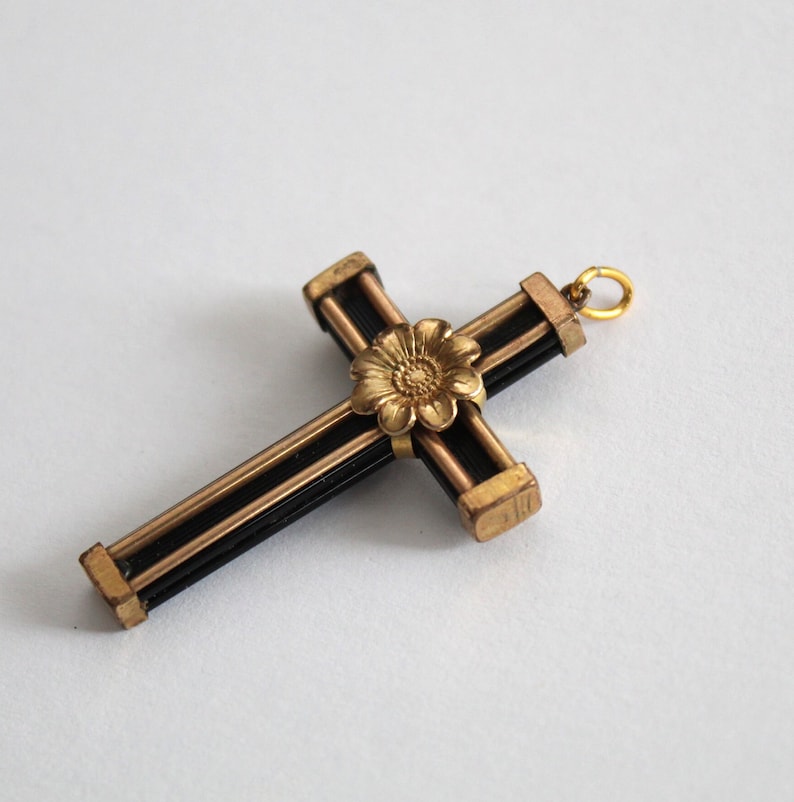 1-7/8" 19th Century French Victorian Floral Motif Mourning Cross ...