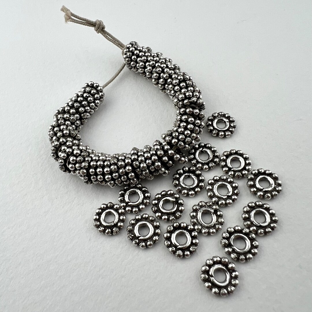 50 Bali Style Silver Plated Spacer Beads. 8mm Heishi Ethnic Silver ...