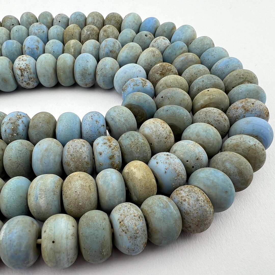 45 Chunky Aged Light Blue Java Beads. 10x15mm Rustic Matte Aged Trade ...