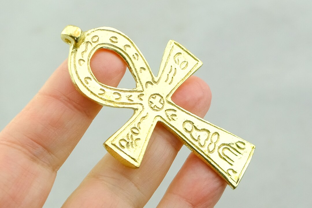 22K Gold Ankh Egyptian Pendant. 22K Gold Plated Cross Pendant. PEN-123 ...
