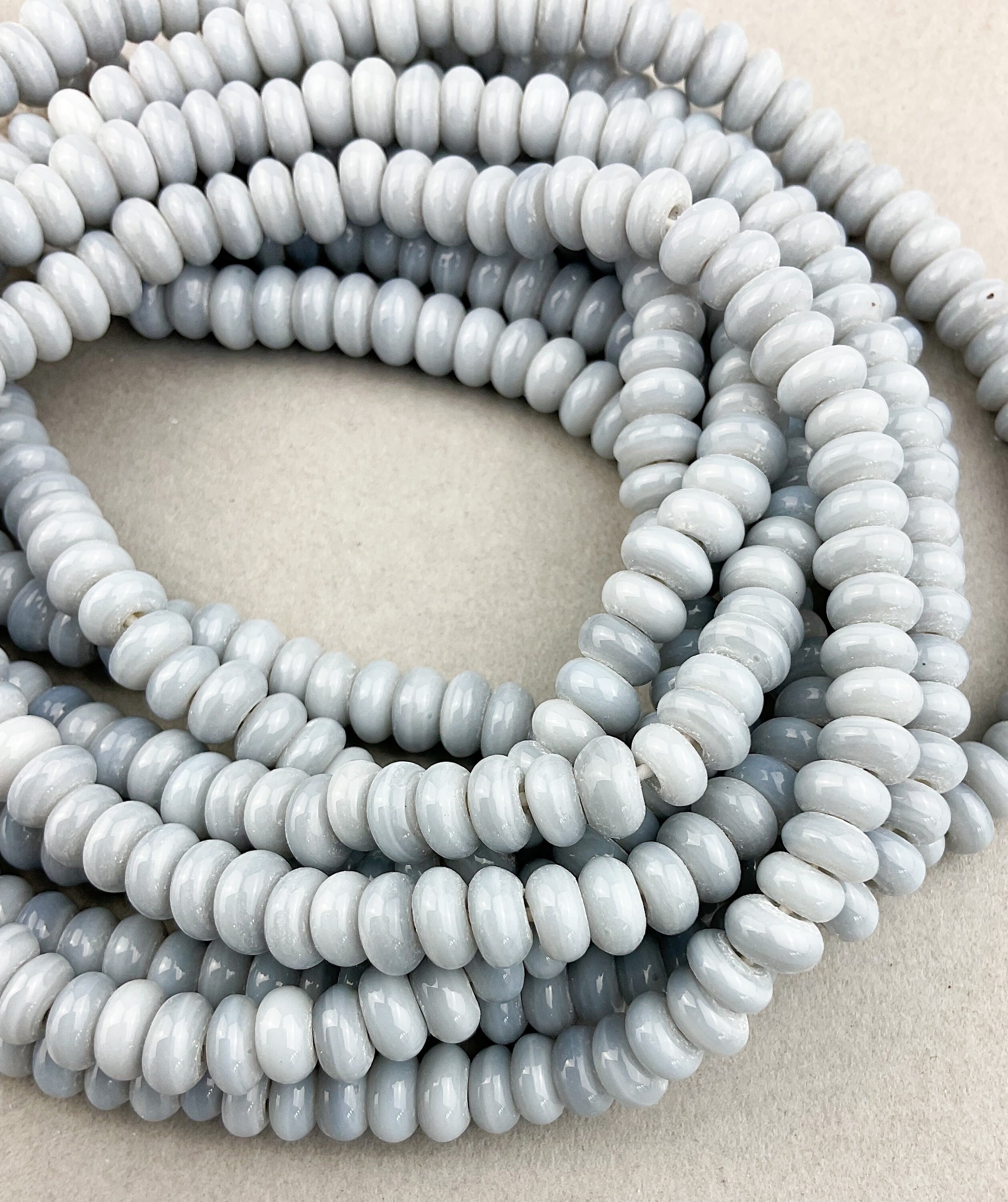 Donut Java Beads. 6mm Big Hole Light Grey Glass Beads. GRLS-74 - Etsy