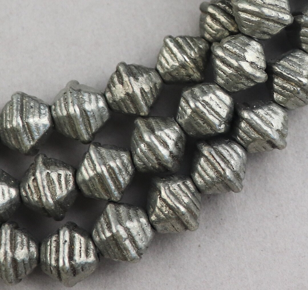 70 Ribbed Bicone Antique Silver Brass Beads. 9mm Solid Brass Tribal ...
