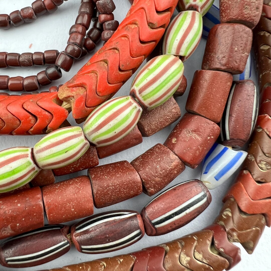 4 Antique African Trade Bead Strands Mix. Snake, Bauxite, Venetian ...