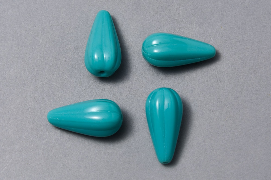 4 Melon Fluted Teardrop Bead. 12x24mm Czech Turquoise Blue Teardrop. CZ ...